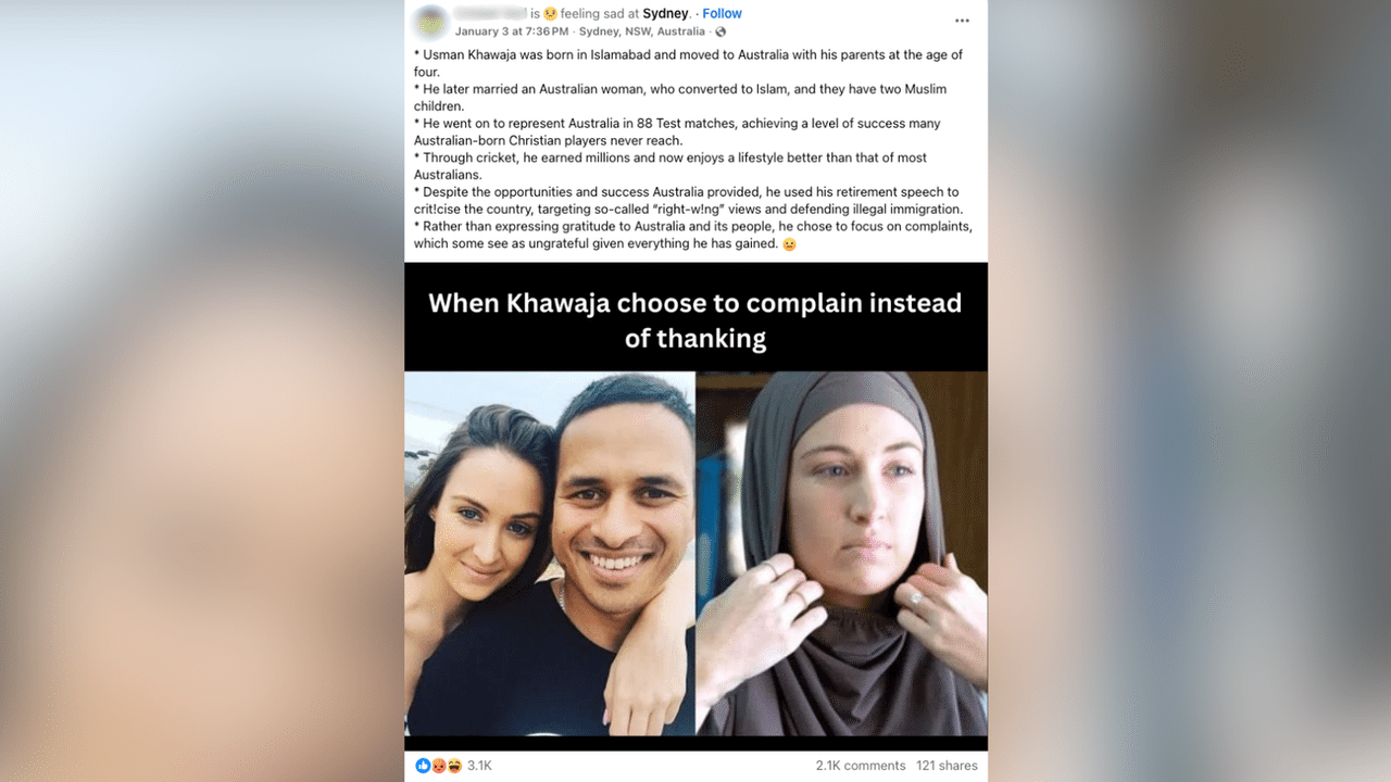 False claims spread about Khawaja's Test cricket…